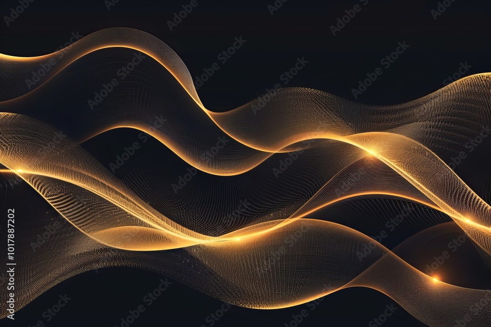 Abstract gold wave lines on dark background. Luxury shiny color gold ...