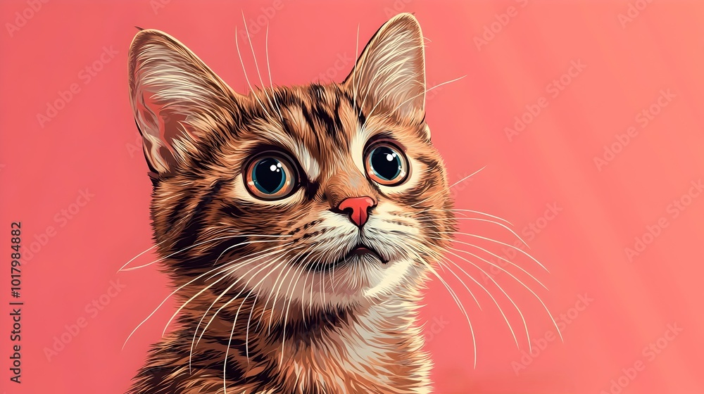 Surprised Cat Staring at its Own Reflection in Anime-Style Pop Art ...