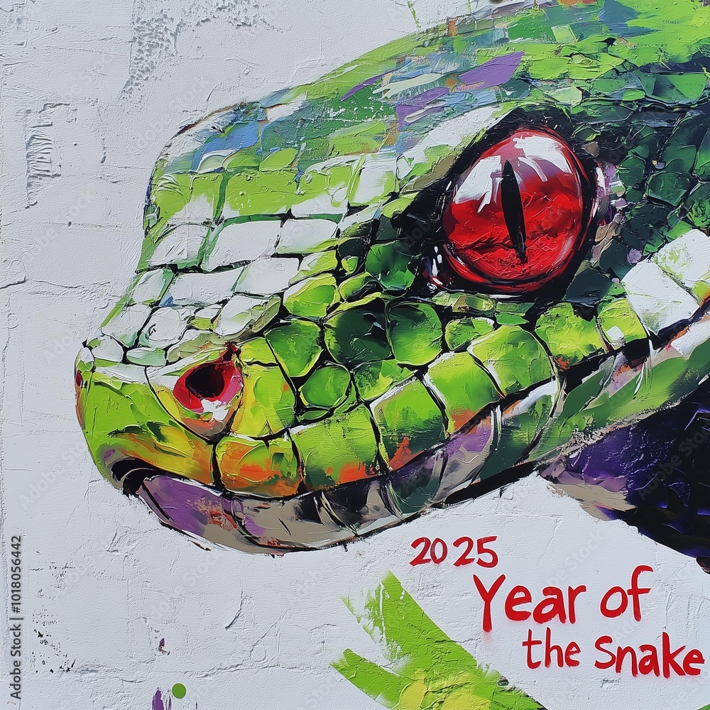 2025 Chinese new year of the snake with green scales and red eyes ...