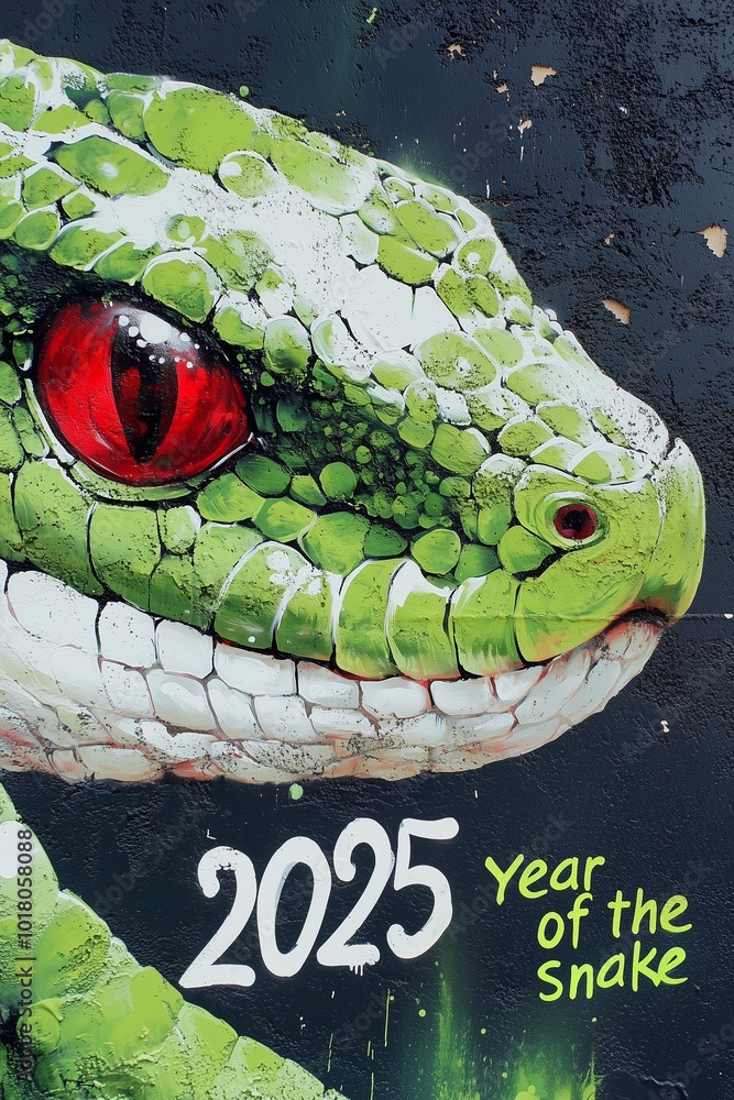2025 Chinese new year of the snake with green scales and red eyes ...