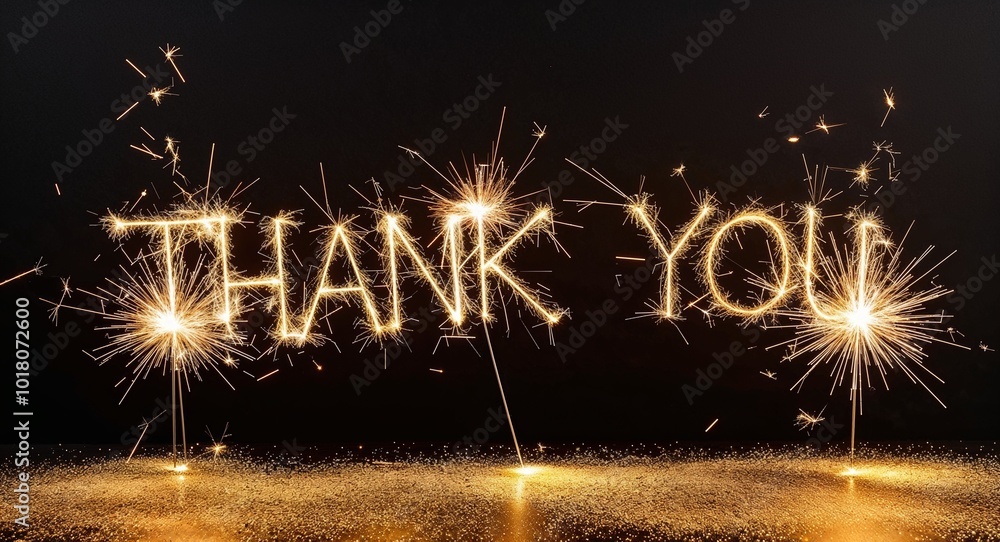 Thank you lettering sparkler sparks on plain black background Stock ...