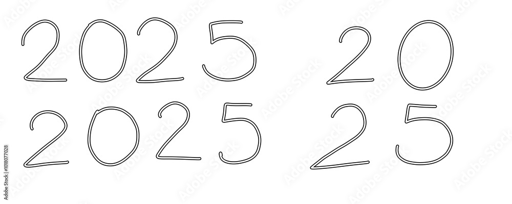 2025 new year numbers. Hand drawn numbers with marker or pen. Double ...