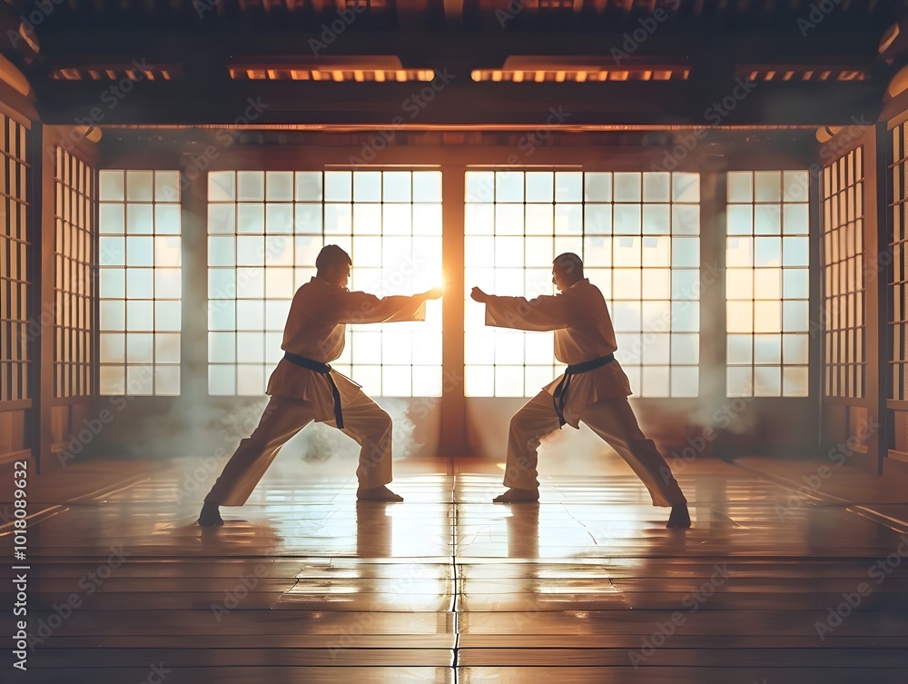 Two Martial Facing Off in a Tense Dojo Standoff Ready to Showcase Their ...