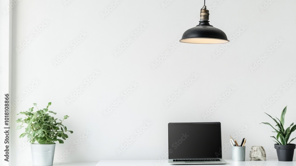 Upcycled ceiling light made from metal parts, suspended above a modern ...