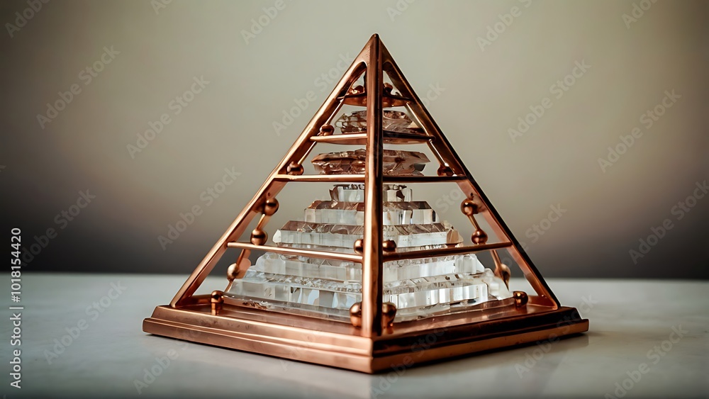 A pyramid structure made of copper or crystal, designed to balance ...