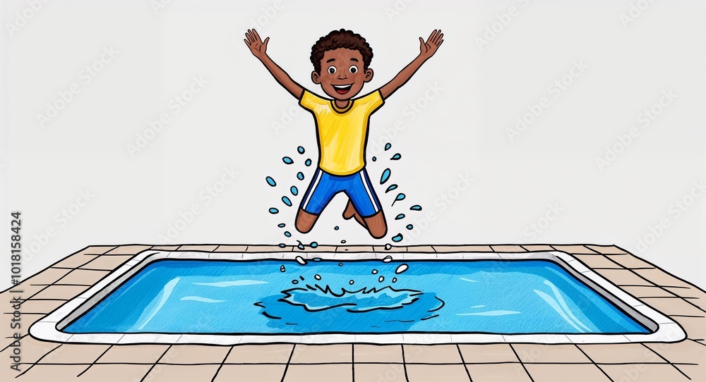 Hand drawing clipart of a boy jumping into swimming pool on plain white ...