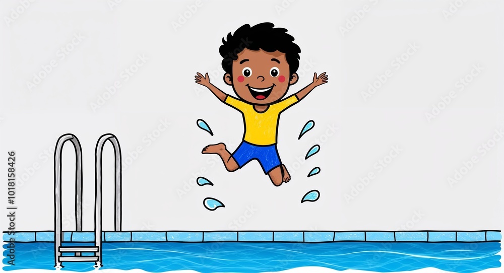 Hand drawing clipart of a boy jumping into swimming pool on plain white ...