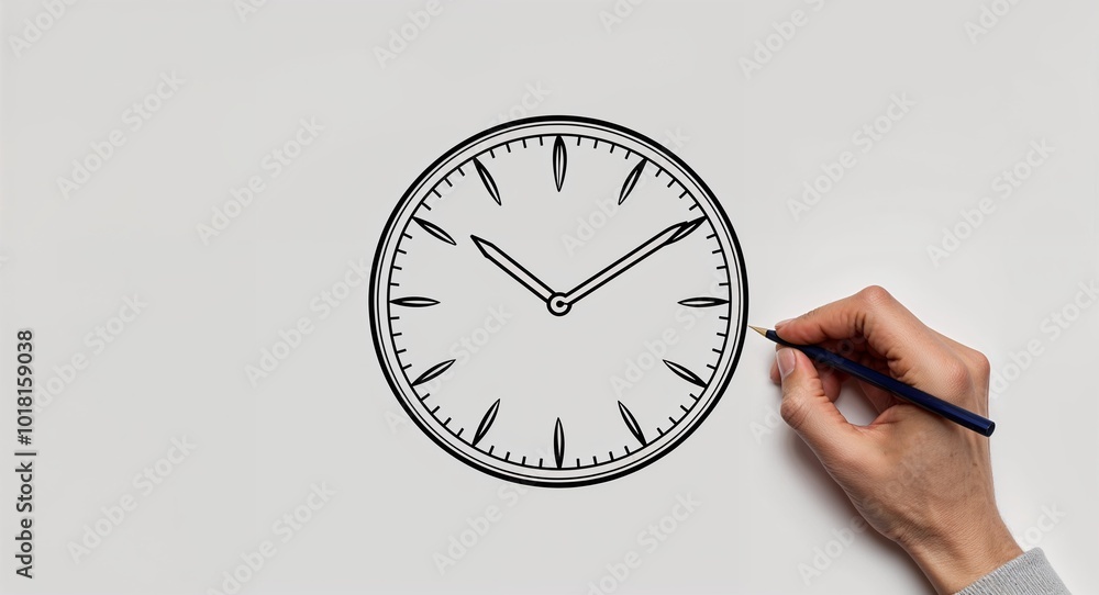 Hand drawing clipart of a clock with ticking hands on plain white ...