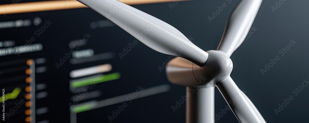 Digital graphic of a wind generator with an energy usage chart ...