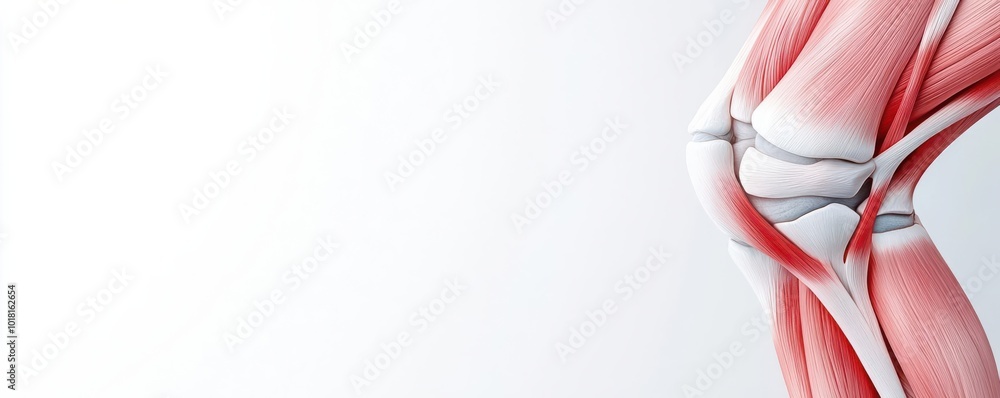 Illustration of thigh muscles and knee joint anatomy, with red and blue ...