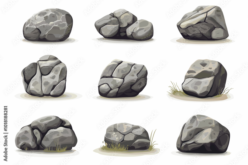 Vector illustration set of rocks gravel stones and boulders Drawings of ...