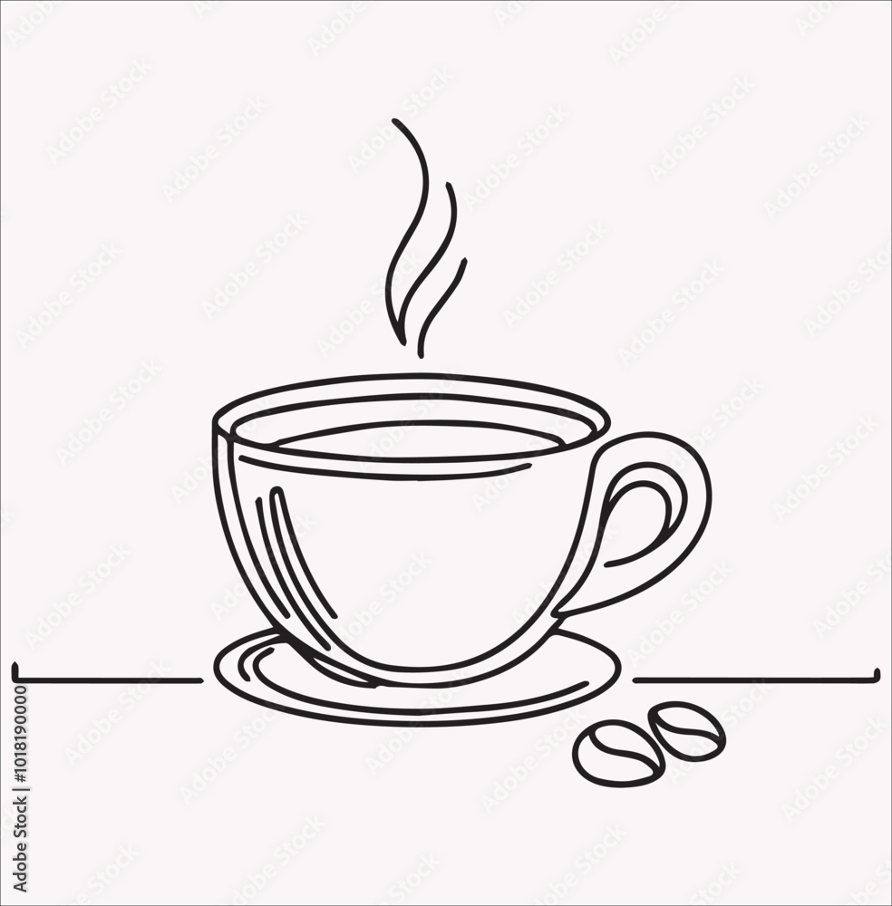 Coffee cup line drawing continuous, tea icon, cafe sketch, drink ...