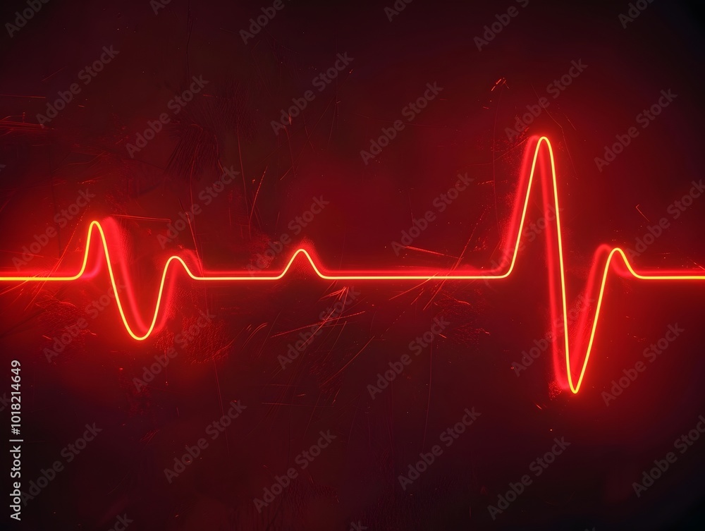 Pulsing Neon Heartbeat Line on Dark Background for Health and Fitness ...