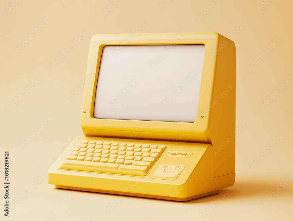 80s box retro yellow vintage computer screen blank white pc minimal ...