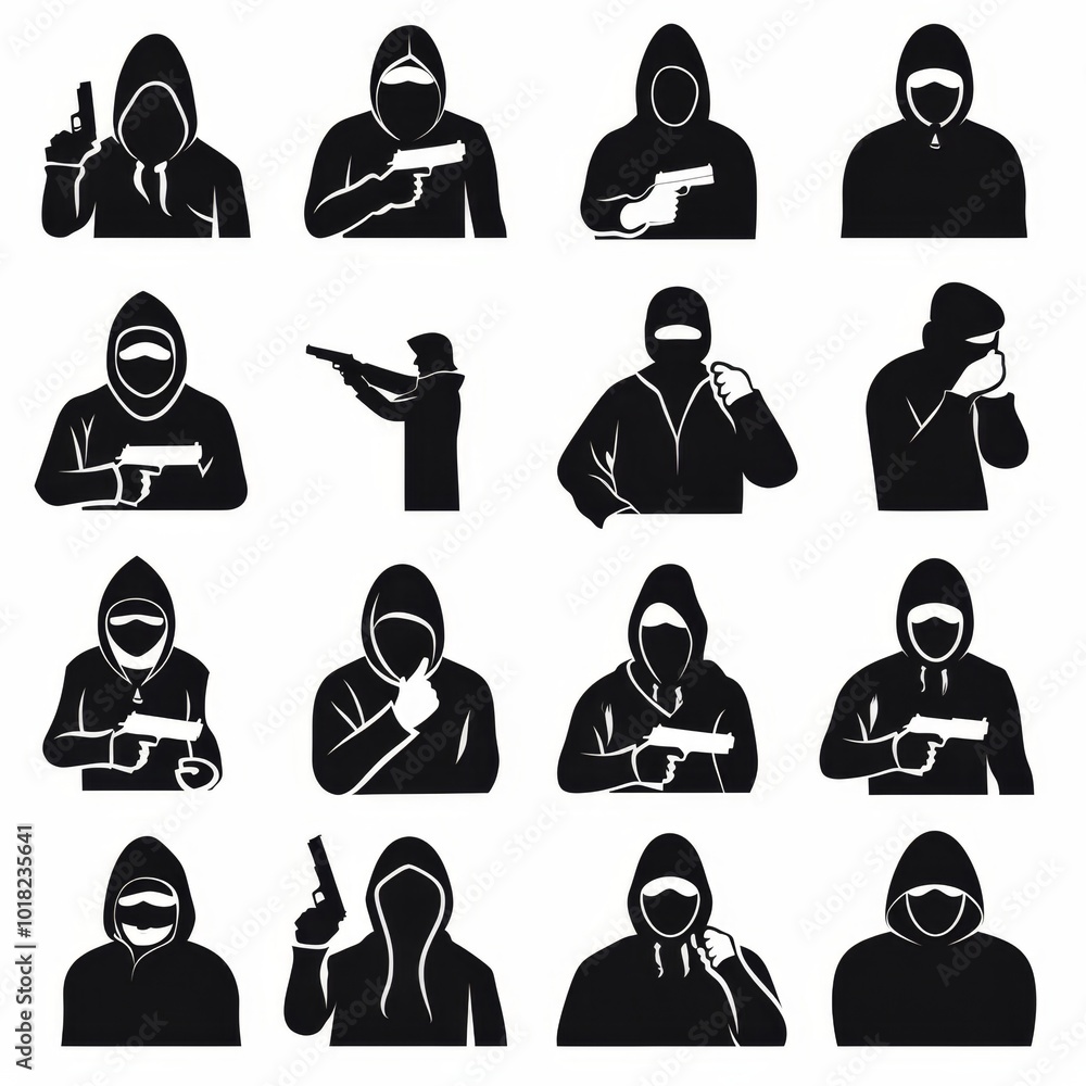 Thief icon, criminal person sign, bandit in mask, burglar silhouette ...