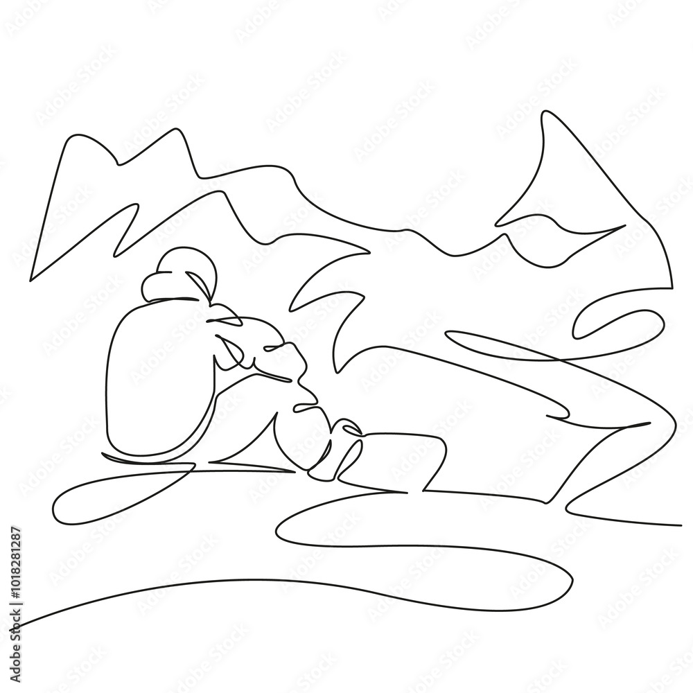 One continuous single drawing line art flat doodle sport, snow ...