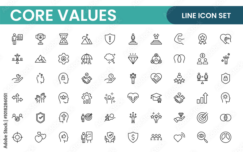 Core Values outline icons set. Core, values, business, leadership ...