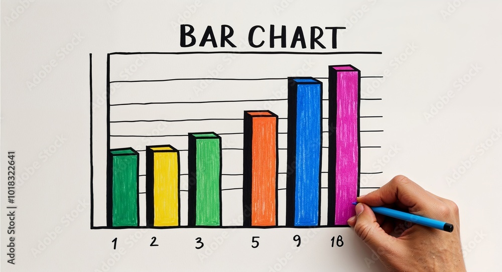 Hand drawing clipart of a bar chart with labels on plain white ...