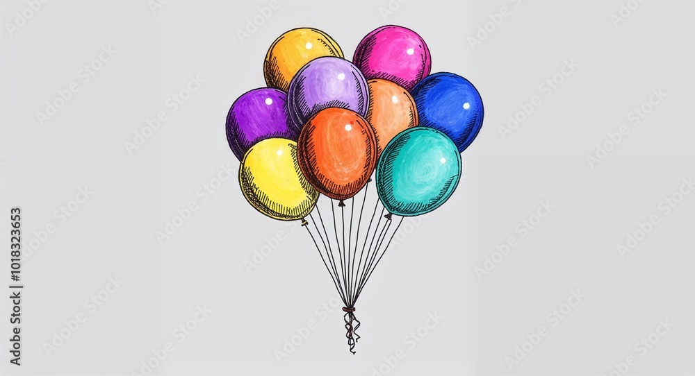 Hand drawing clipart of a bunch of balloons on plain white background ...
