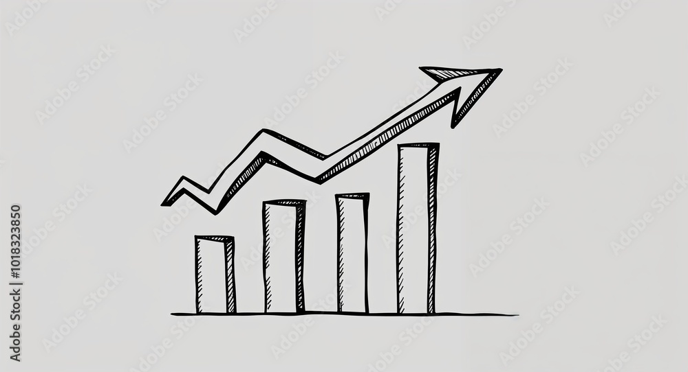 Hand drawing clipart of a business graph arrow up on plain white ...