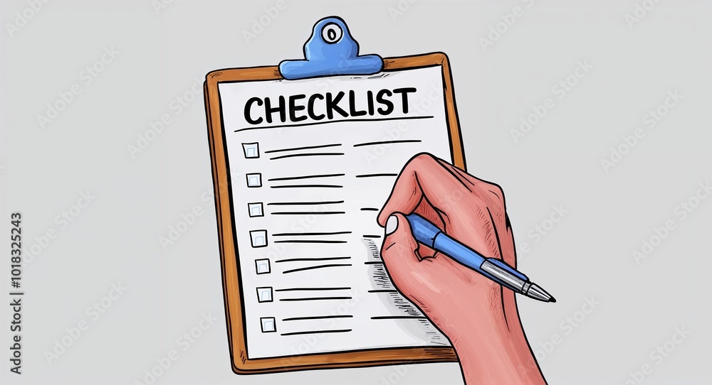 Hand drawing clipart of a clipboard with checklist on plain white ...