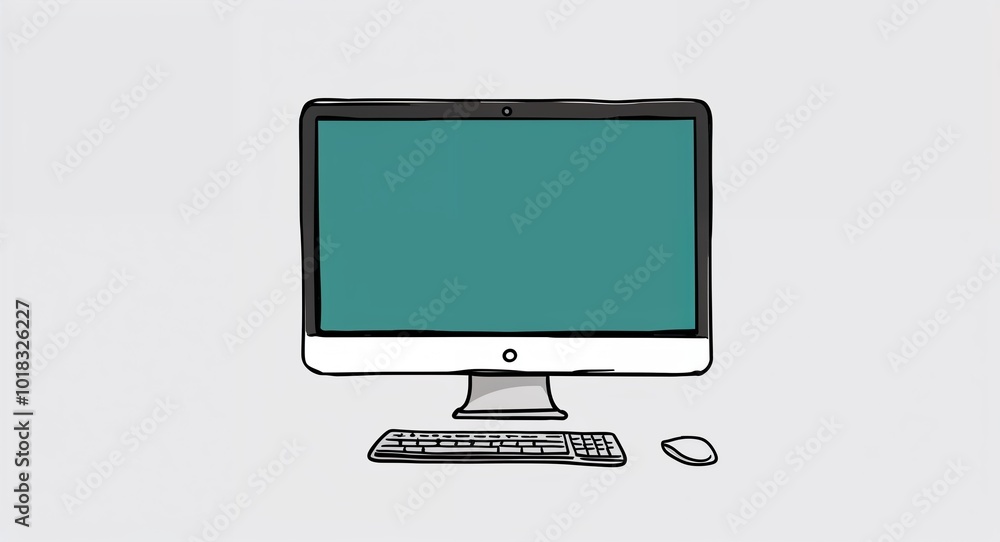 Hand drawing clipart of a desktop monitor screen on plain white ...