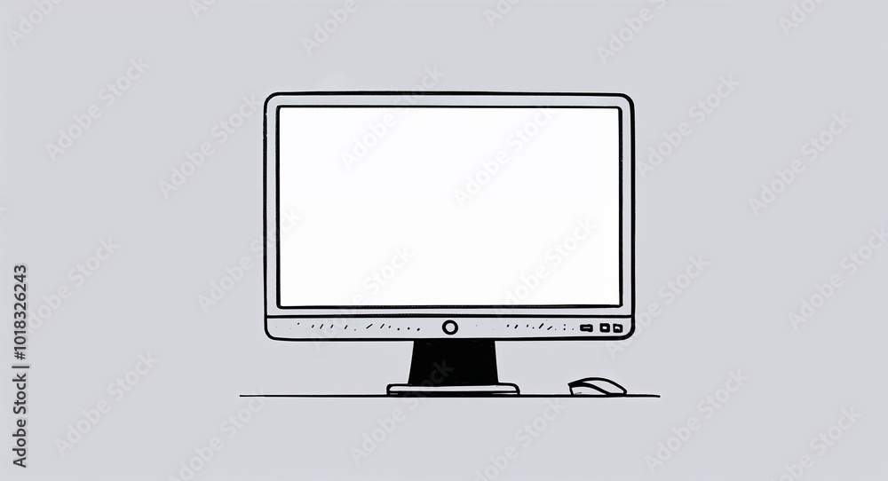 Hand drawing clipart of a desktop monitor screen on plain white ...