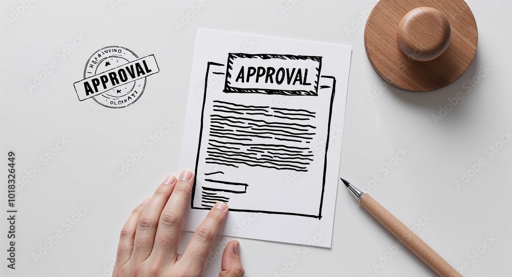 Hand drawing clipart of a document with approval stamp on plain white ...