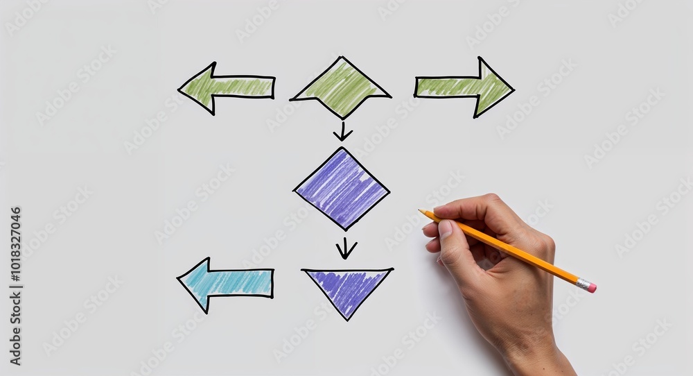 Hand drawing clipart of a flowchart with arrows on plain white ...