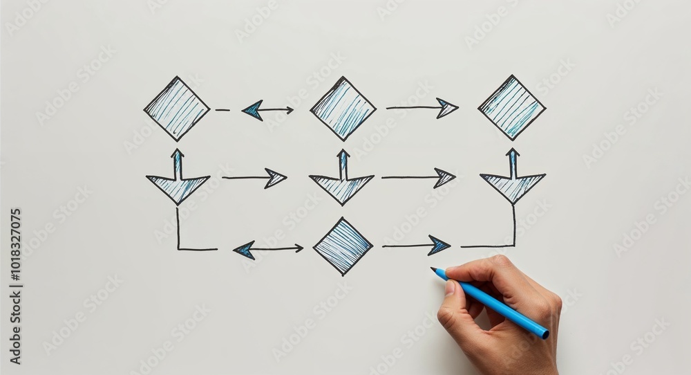 Hand drawing clipart of a flowchart with arrows on plain white ...
