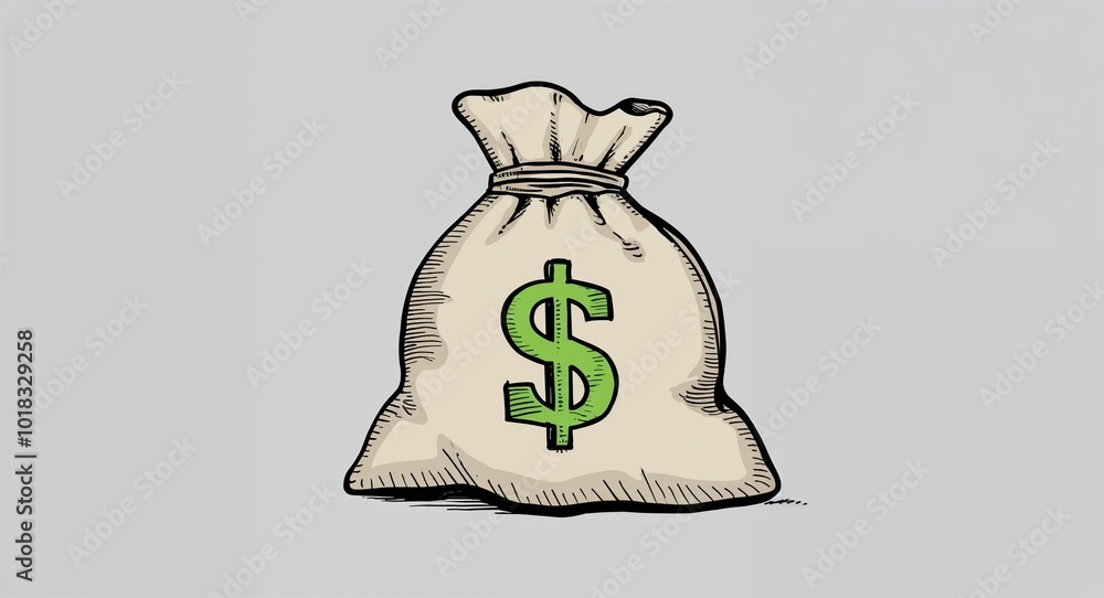Hand drawing clipart of a money bag with dollar sign on plain white ...