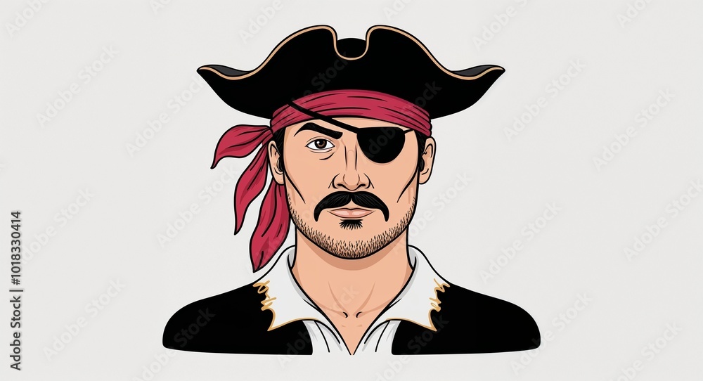 Hand drawing clipart of a pirate with eyepatch on plain white ...