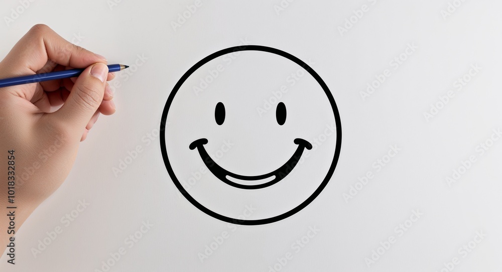 Hand drawing clipart of a smiling face emoji on plain white background ...