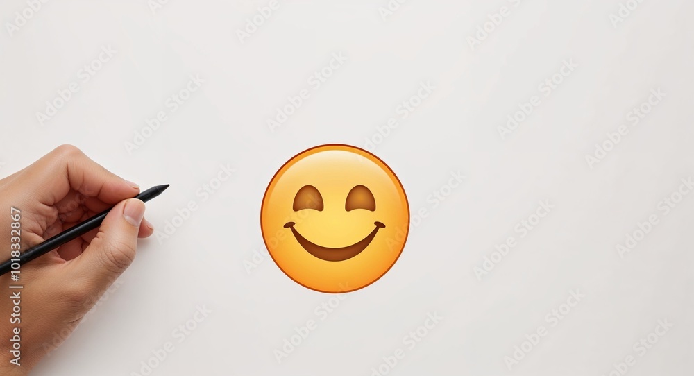 Hand drawing clipart of a smiling face emoji on plain white background ...