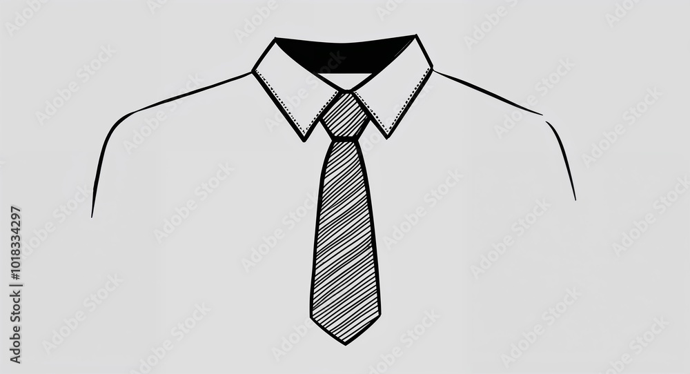 Hand drawing clipart of a tie and collar on plain white background ...