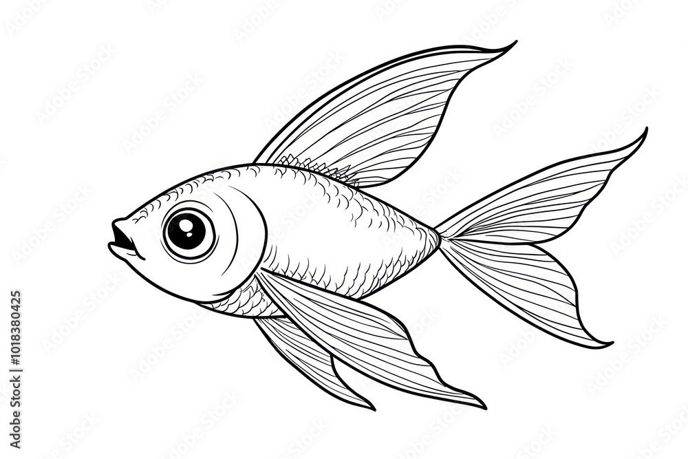 Flying fish, coloring page for kids, line art, black and white. Stock ...