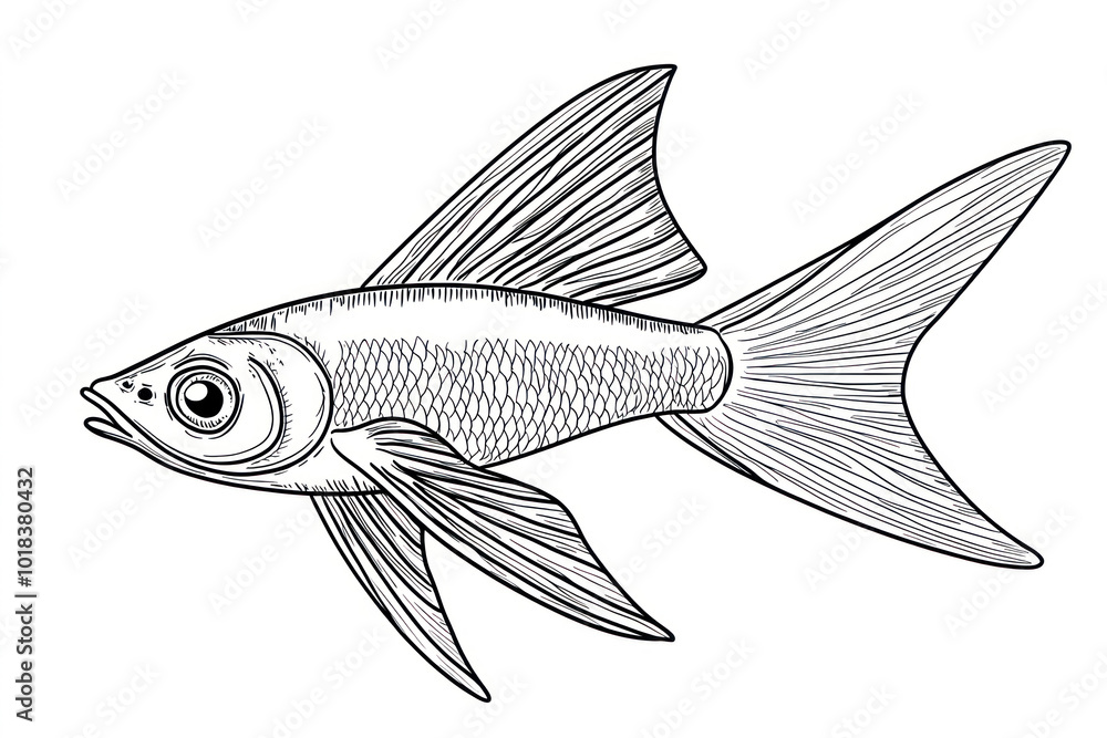 Flying fish, coloring page for kids, line art, black and white. Stock ...