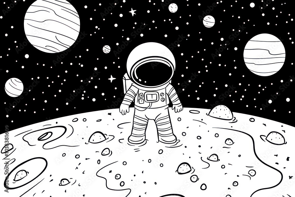 Outer Space, coloring page for kids, line art, black and white. Stock ...