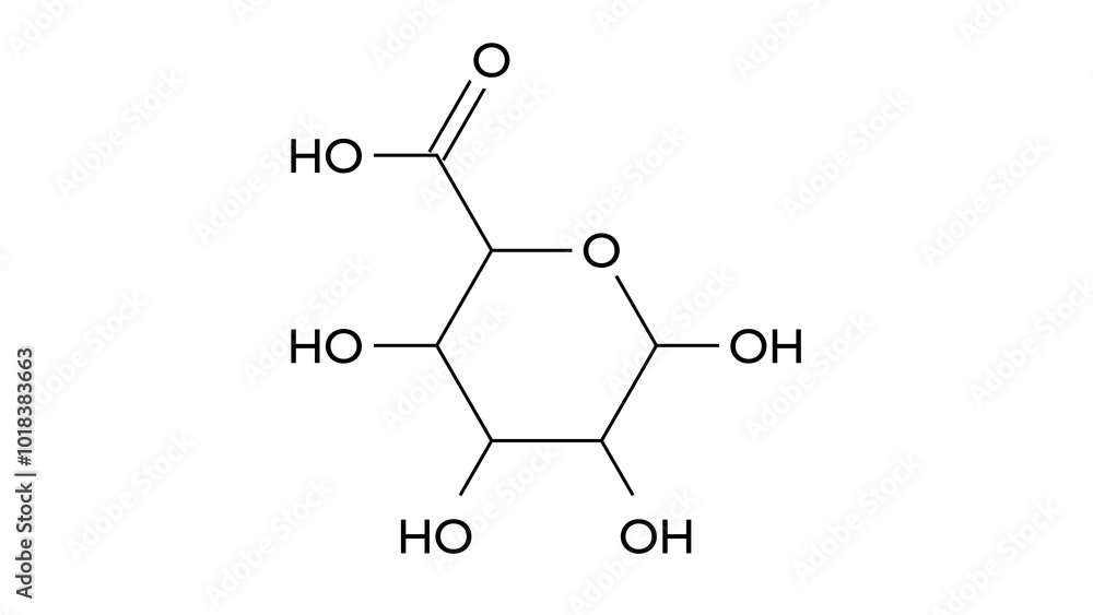 d-galacturonic acid molecule, structural chemical formula, ball-and ...