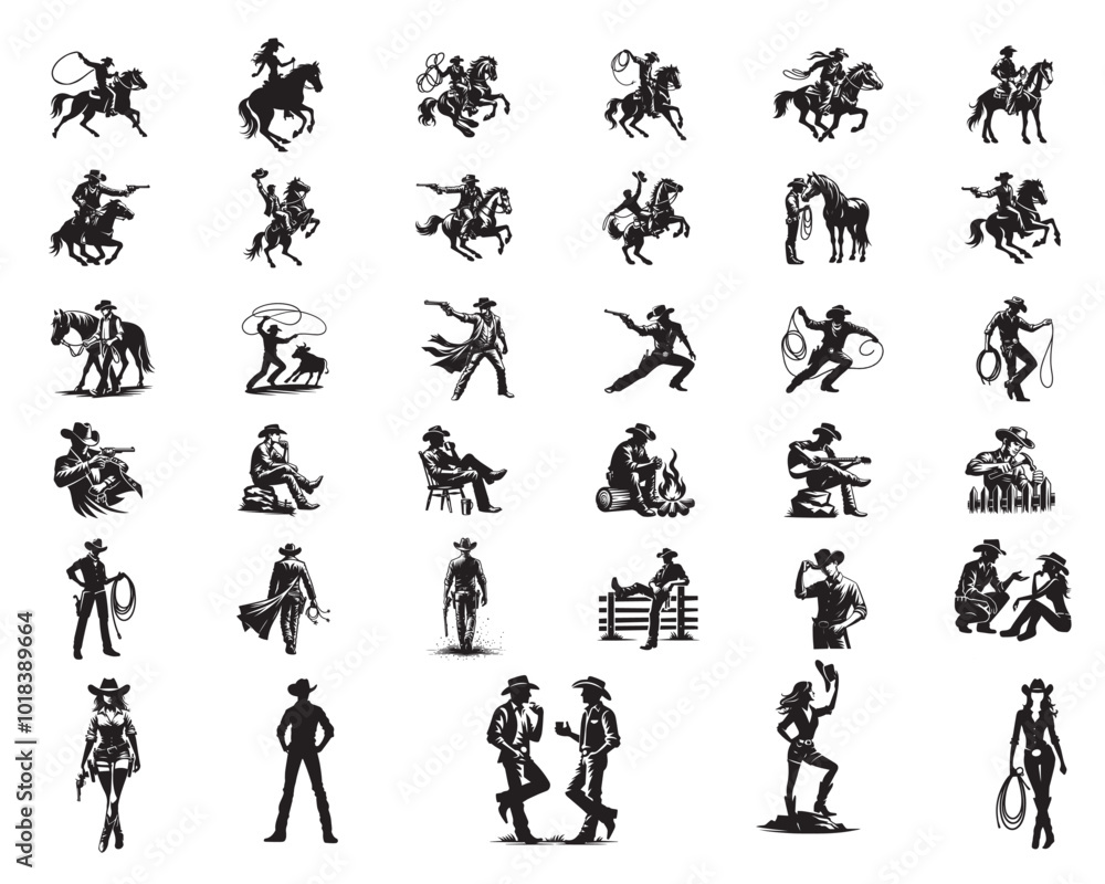 Collection of Cowboy Clipart Design - Cowboy Vector illustration in ...