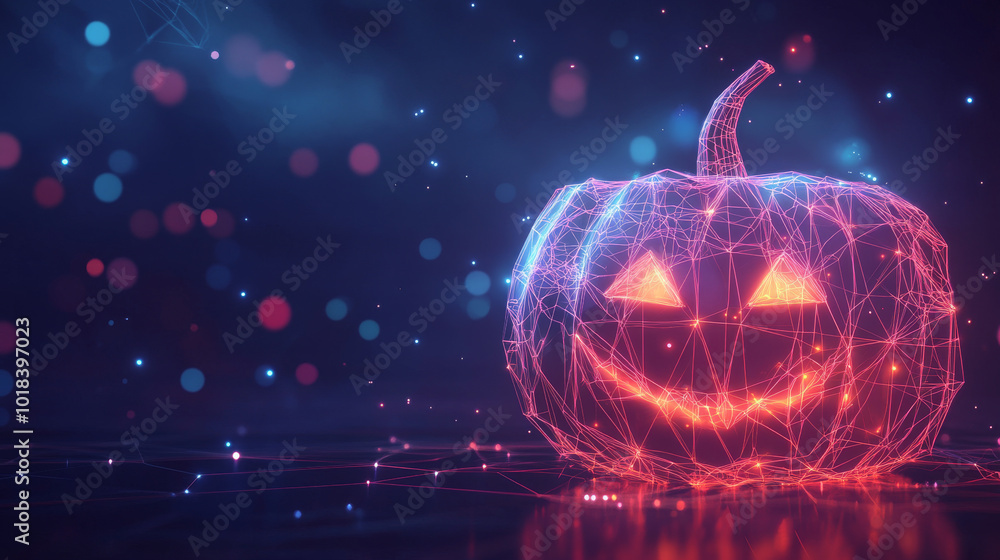 A spooky Halloween card with glowing spiderwebs and a modern, geometric ...
