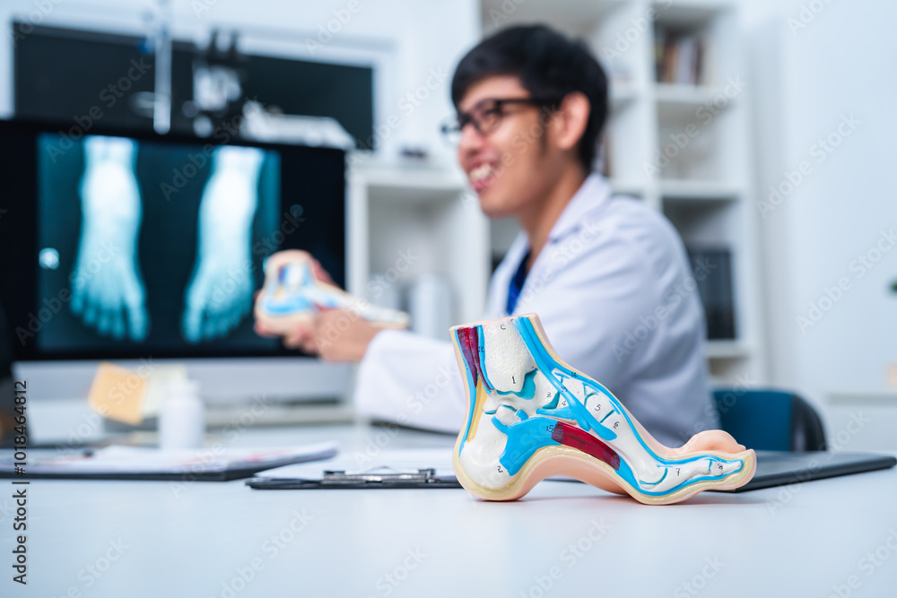 Professional Podiatrist doctor diagnose foot during medical examination ...