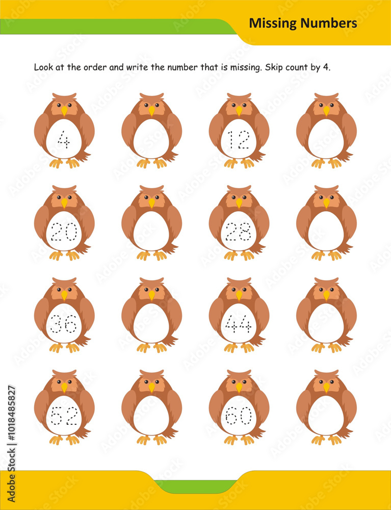 Look for the pattern and write the missing numbers. Count by 4s. This ...