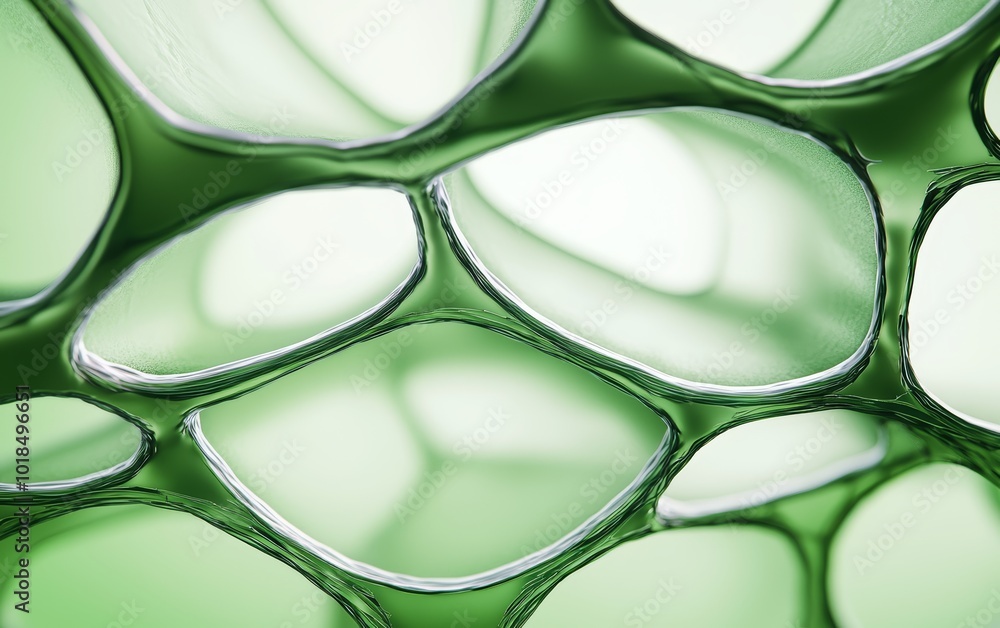 Detailed microscopic view of green algae cells, intricate cell patterns, chloroplasts clearly ...