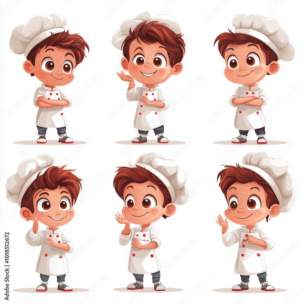 Cartoon boy chef in different poses Stock Illustration | Adobe Stock