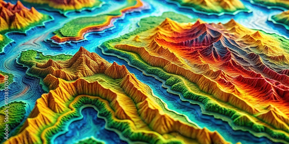 A topographic map showcases the terrain's undulating contours, using ...