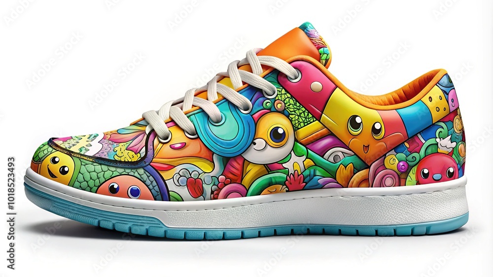 Brightly colored cartoon sneakers burst with whimsy, sporting giant ...