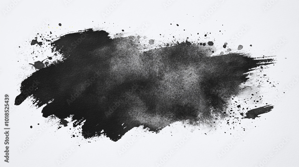 black watercolor effect on a wet white canvas background, overlay mask ...
