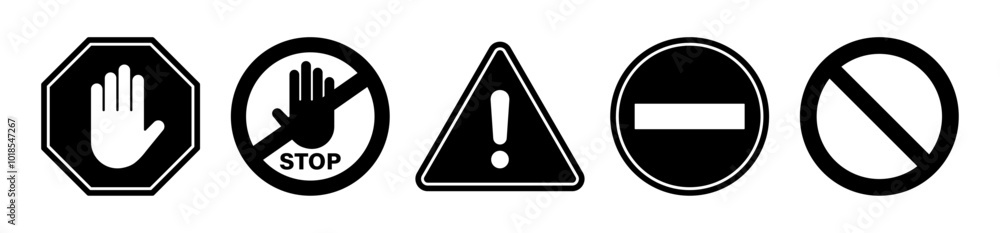 Stop, do not cross, ban, forbidden and alert icon set road safety sign ...