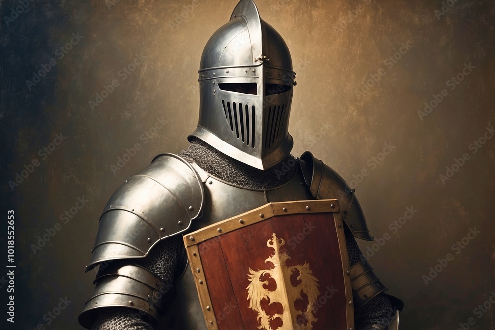 Antique vintage medieval warrior knight painting with costume ...